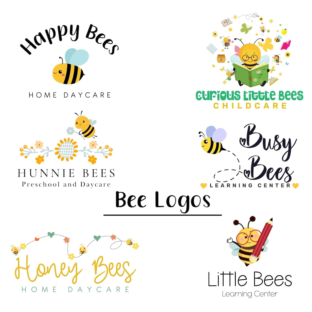 Bee Themed Logo, Cute Bee Logo, Bee Logo, Daycare Logo, Whimsical Logo, Childcare Logo, Kids ...