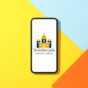 Cute Castle Logo, Blue and Yellow Castle Logo, Kid's Logo, Daycare Logo ...