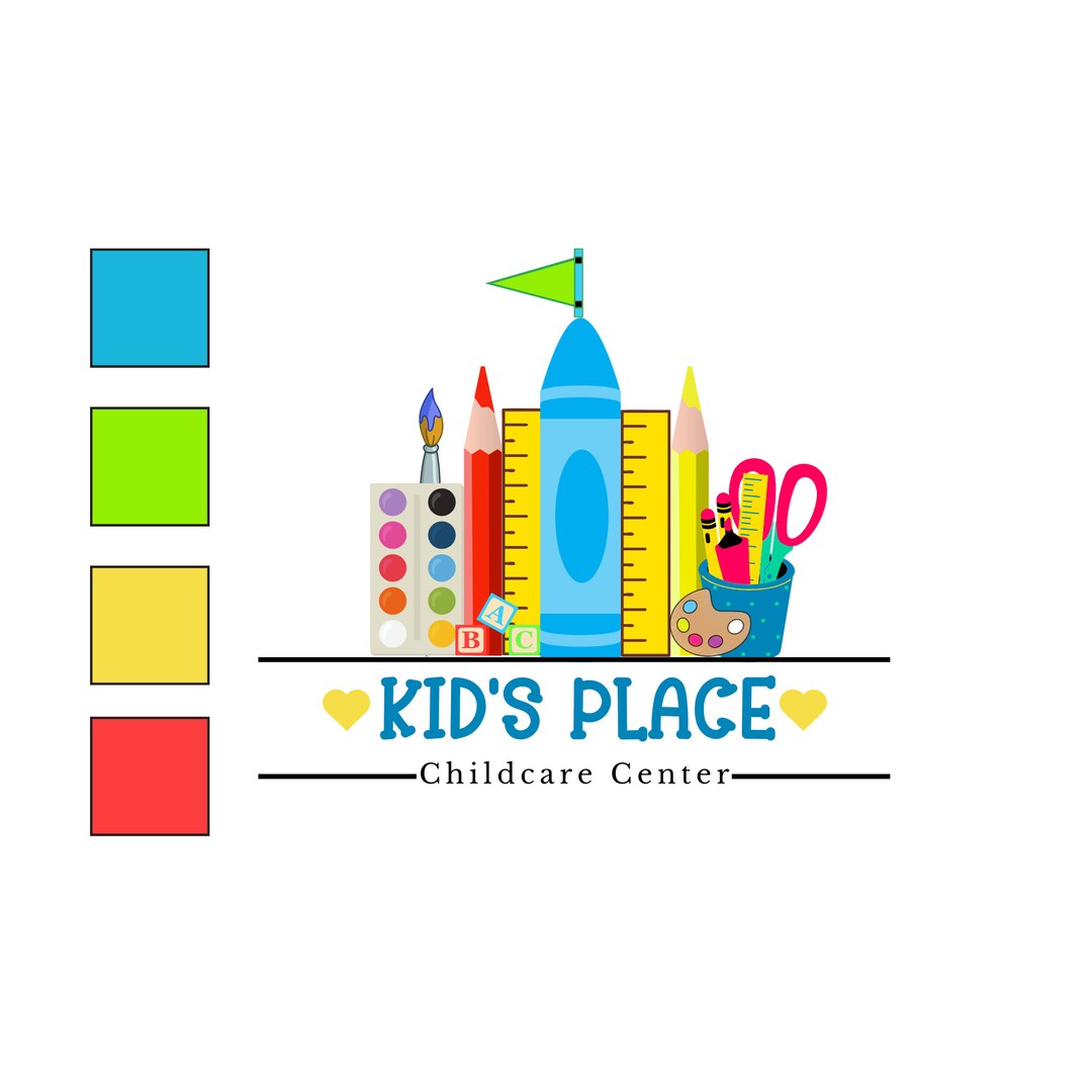 Colorful School Daycare Logo, Supply Castle Daycare Logo, Cute Crayon ...