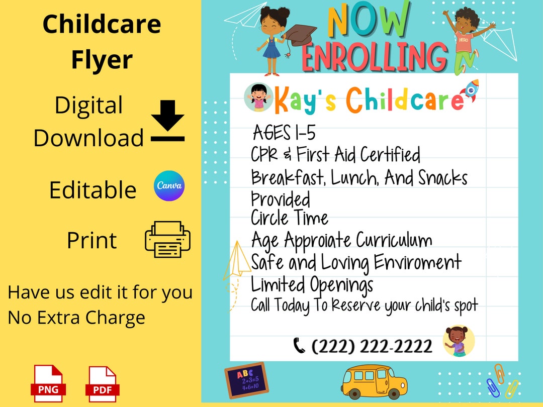 Childcare Flyer | Preschool | Day Care Flyer | Digital| Family Day Care ...