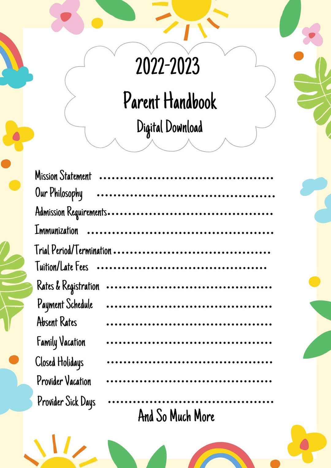 Complete Daycare Policies and Procedures Package/parent Handbook ...