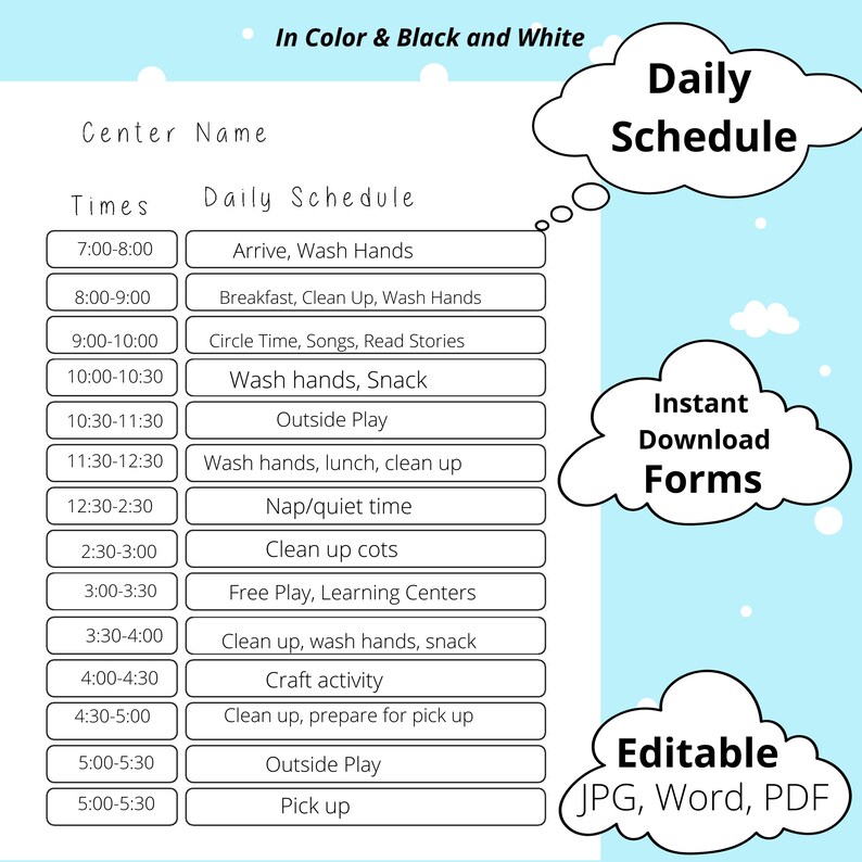Daycare Schedule Child Care Schedule Editable Schedule - Etsy