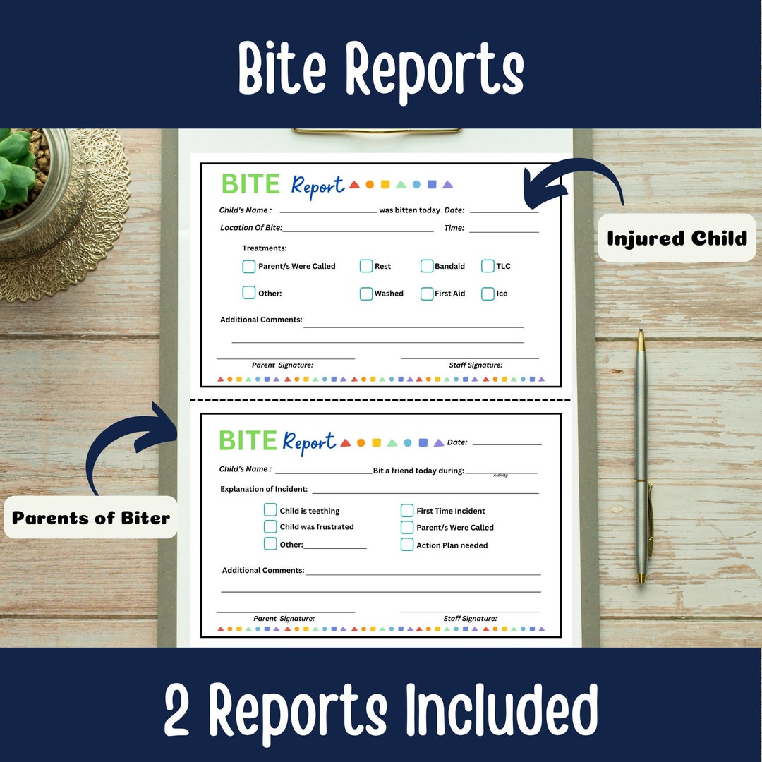 Daycare Bite Reports, Daycare Incident Report, Printable Toddler Bite ...