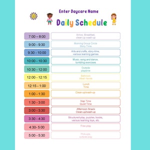 Daycare Schedule, Child Care Schedule, Editable Schedule, Daycare Forms ...