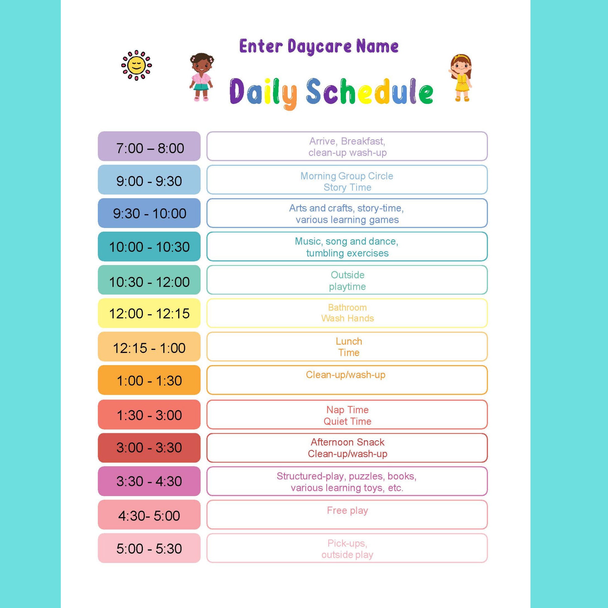 Daycare Schedule Child Care Schedule Editable Schedule - Etsy
