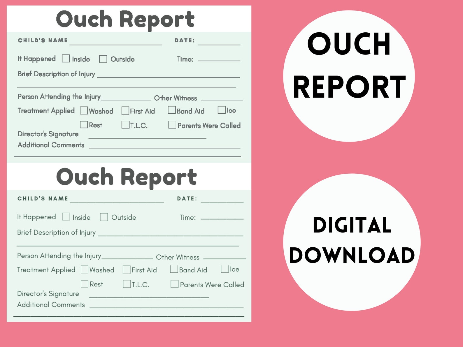Daycare Accident Report Form, Daycare Files, Childcare Files, Ouch ...