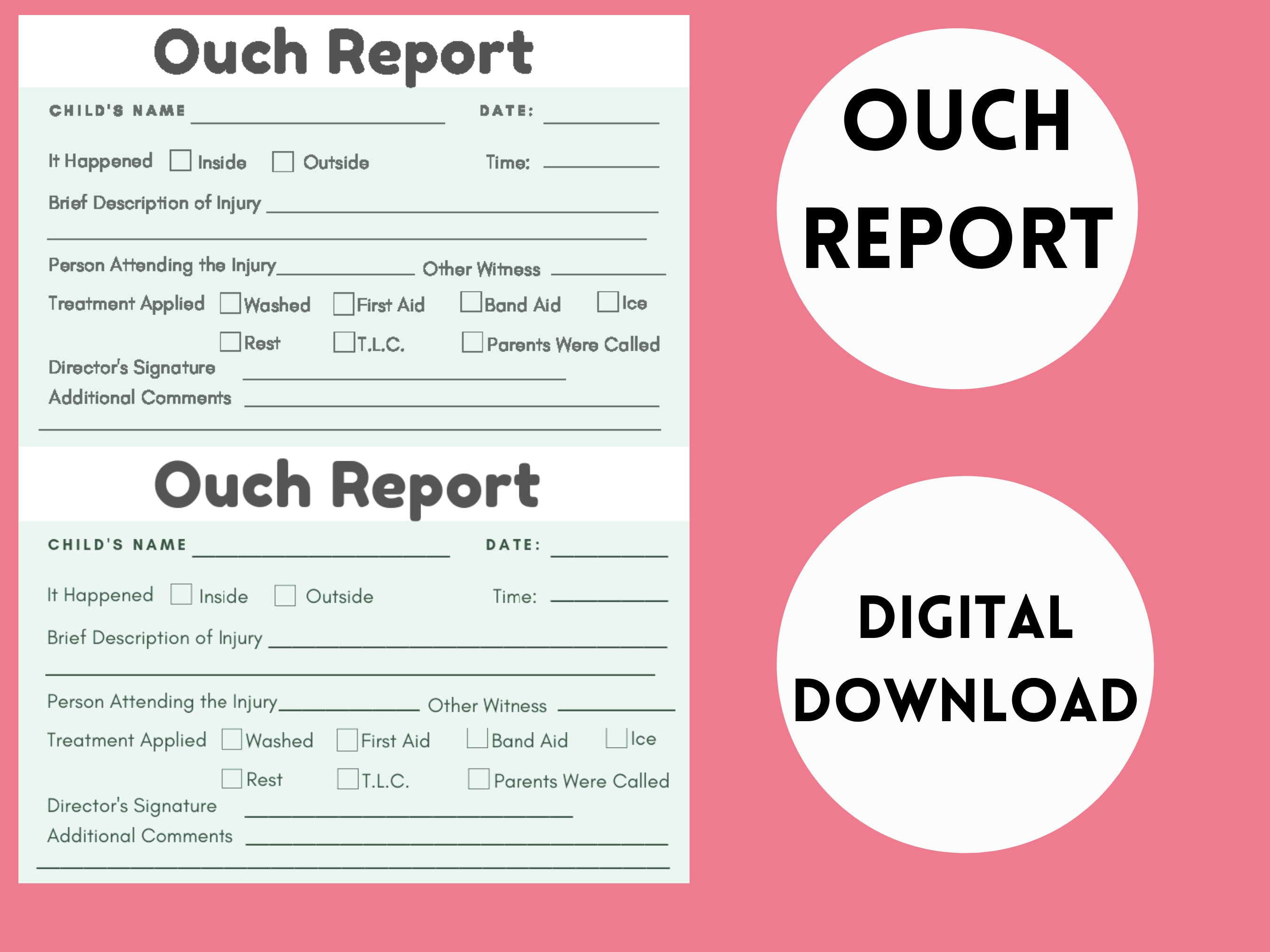 Daycare Accident Report Form, Daycare Files, Childcare Files, Ouch ...