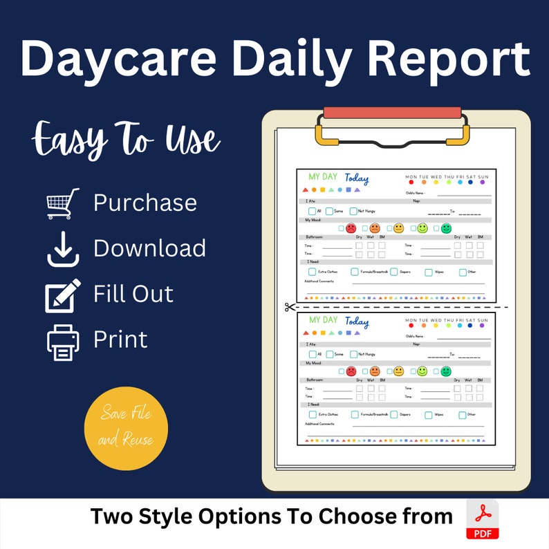 Daycare Daily Report Fillable Daily Report for Daycare - Etsy