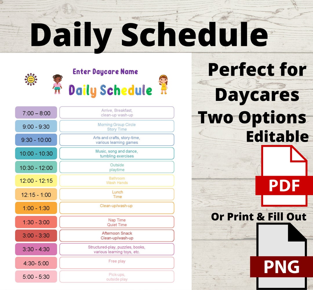 Daycare Schedule, Child Care Schedule, Editable Schedule, Daycare Forms ...
