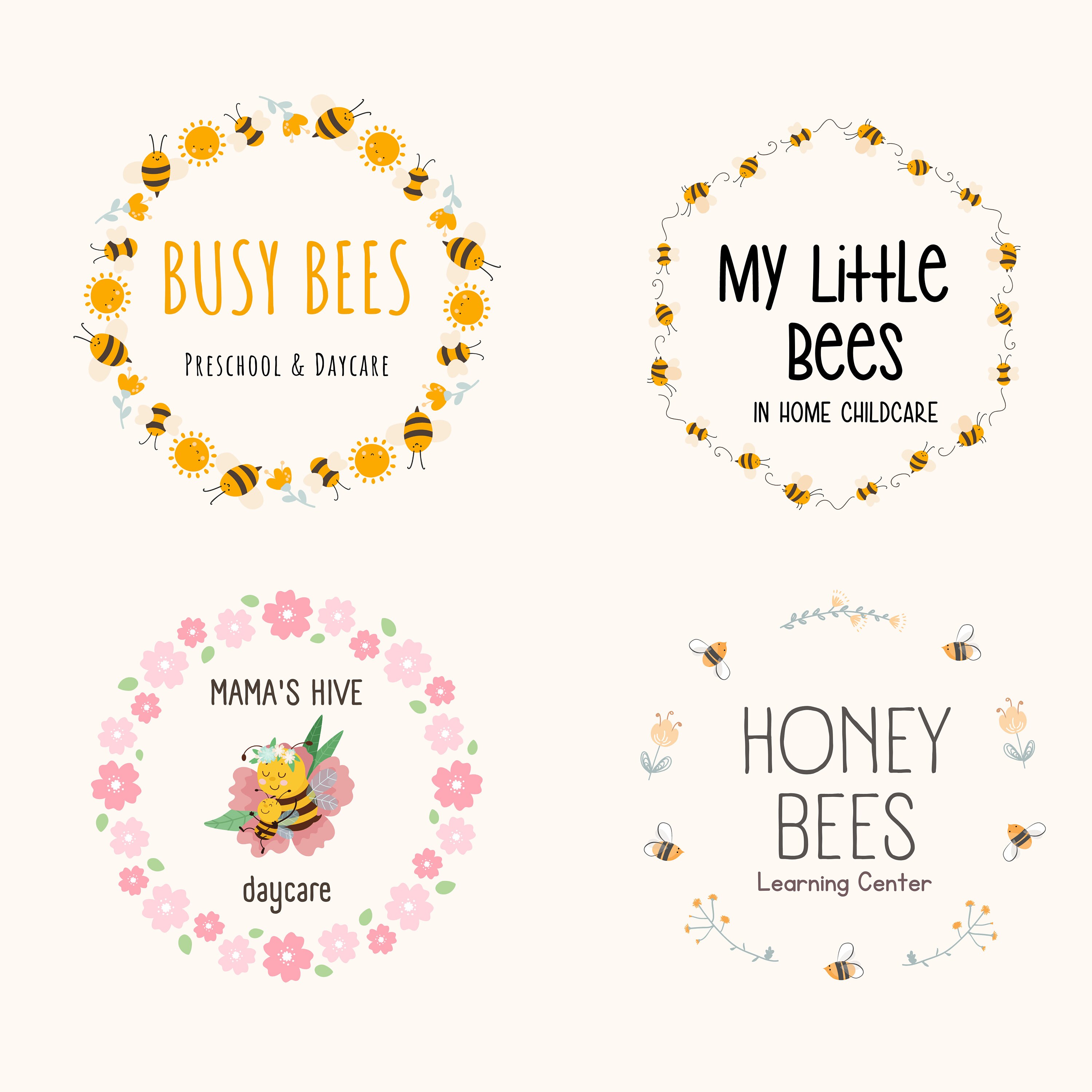Bee Themed Logo, Cute Bee Logo, Bee Logo, Daycare Logo, Whimsical Logo ...