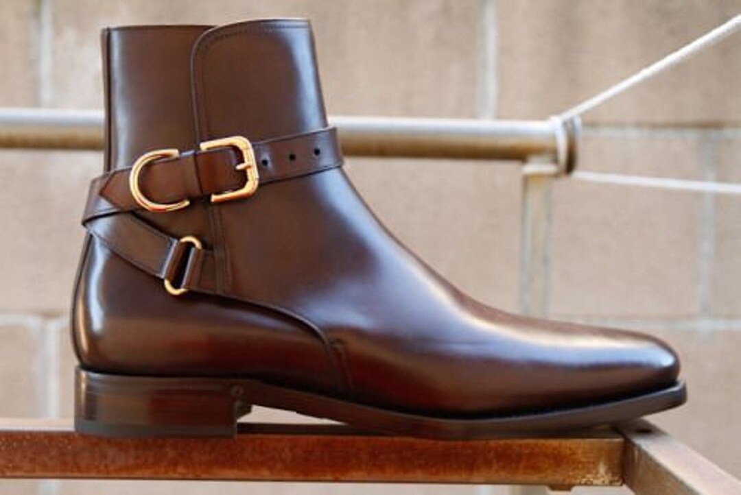 Handmade Men's Genuine Leather Dark Brown Ankle High Long Boots Men's ...