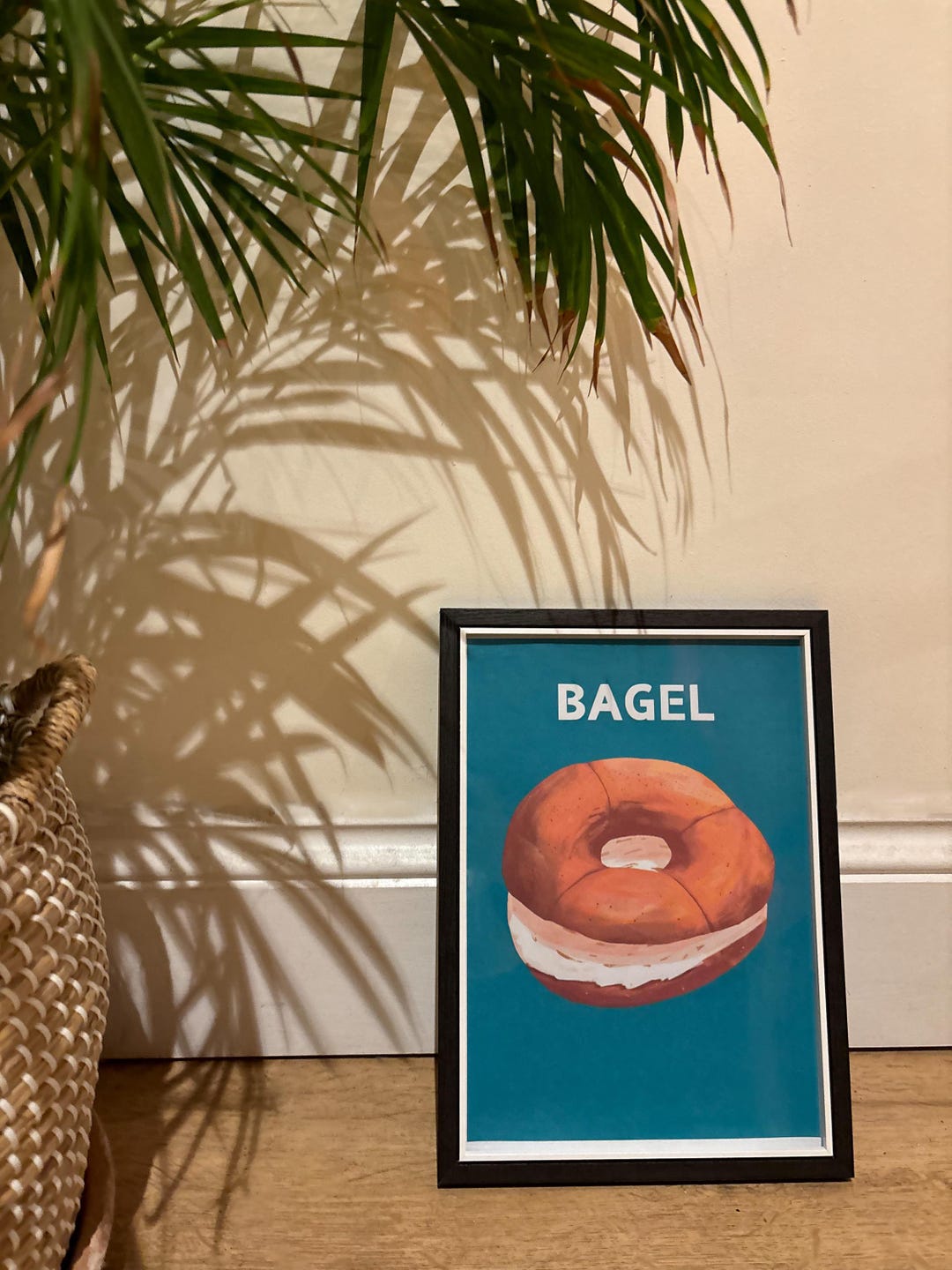 Bagel Wall Art Print Fun Kitchen Decor With Cream Cheese Bagel ...