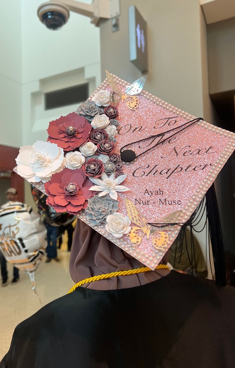 Custom Glitter Graduation Cap Topper – Flowers, Pearls, Butterflies - Etsy