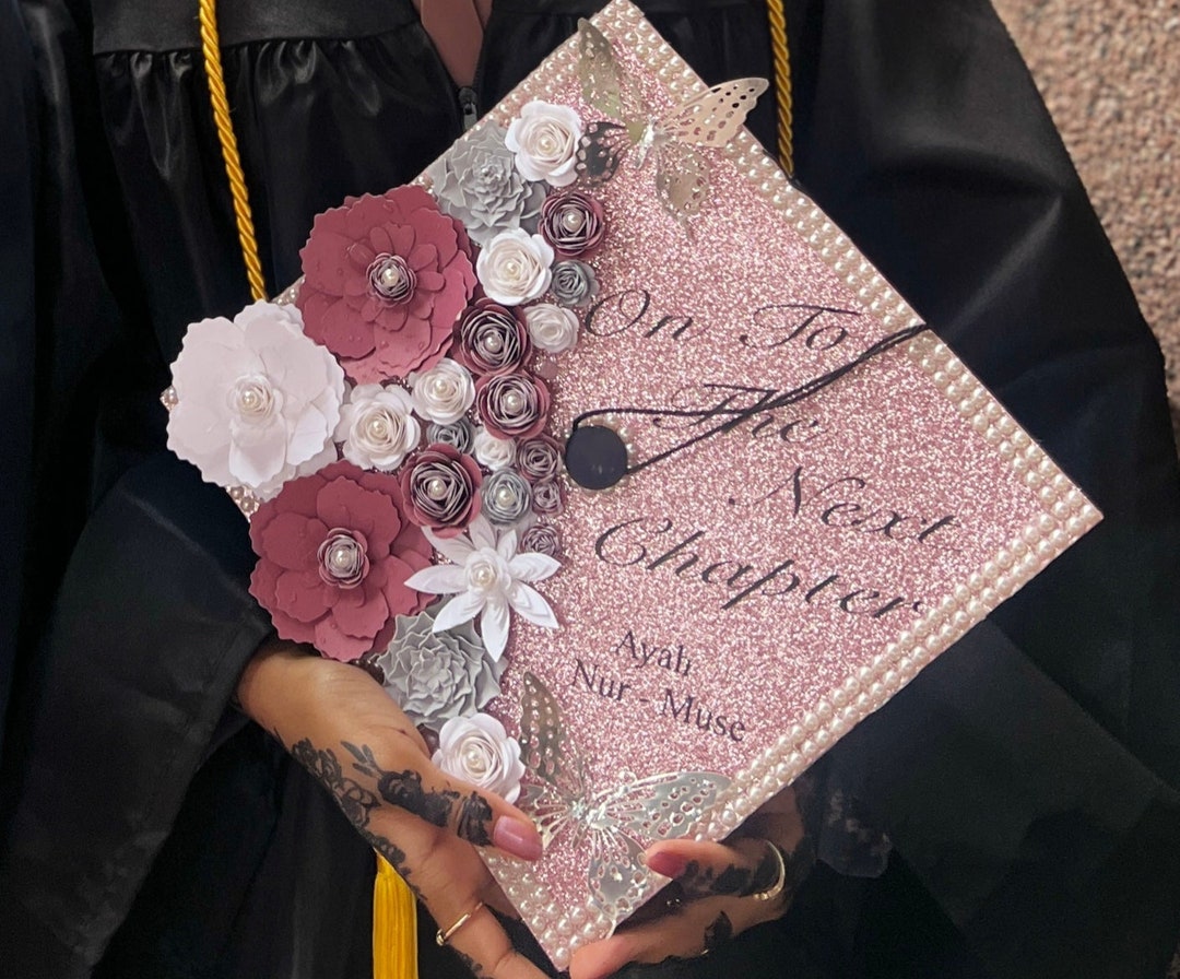 Custom Glitter Graduation Cap Topper – Flowers, Pearls, Butterflies - Etsy