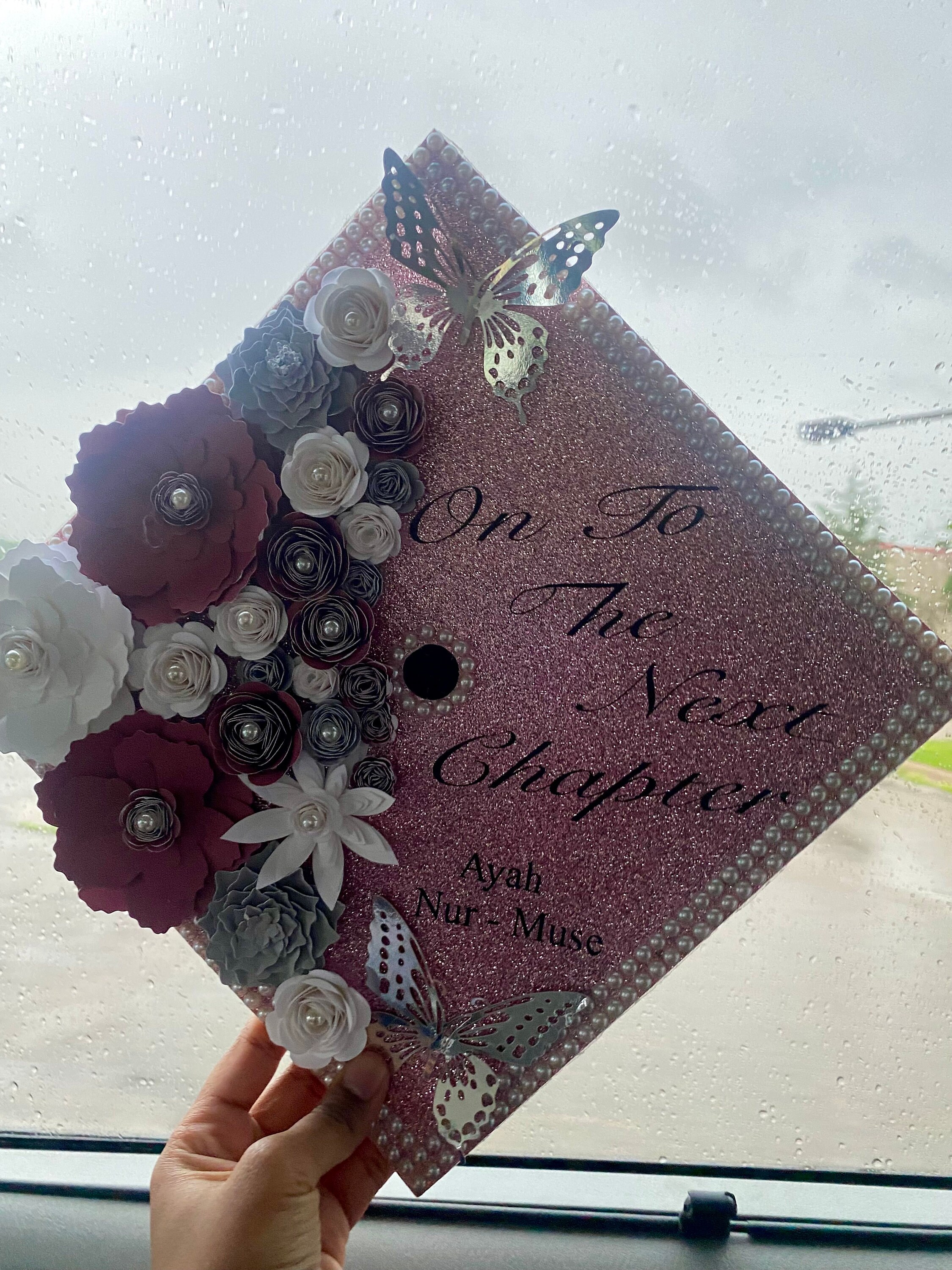 Custom Glitter Graduation Cap Topper – Flowers, Pearls, Butterflies - Etsy