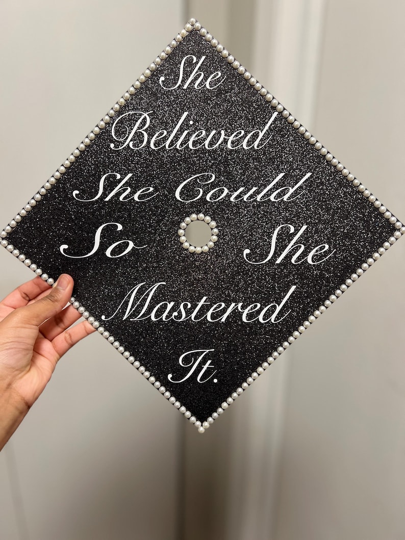 Personalized Glitter Graduation Cap Topper | Pearl-encrusted DIY Grad ...