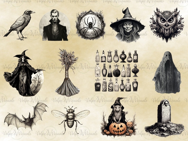 Vintage Halloween Clip Art Digital Download Junk Journal Clip Art ...