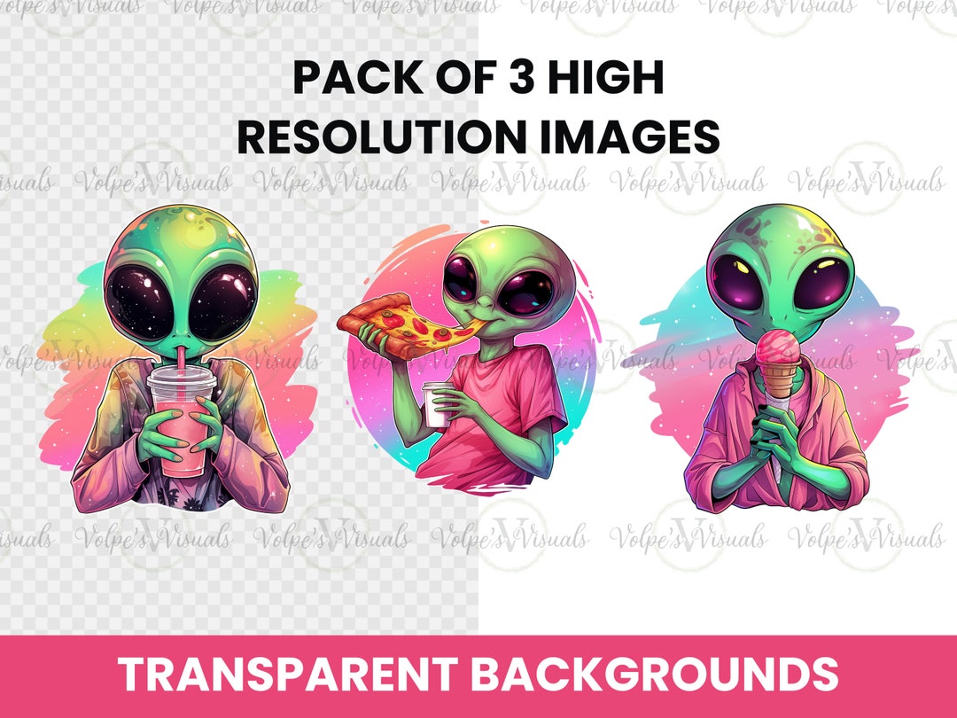 3 Funky Colorful Cartoon Alien Bundle, Cartoon Alien PNG, Funny Aliens ...