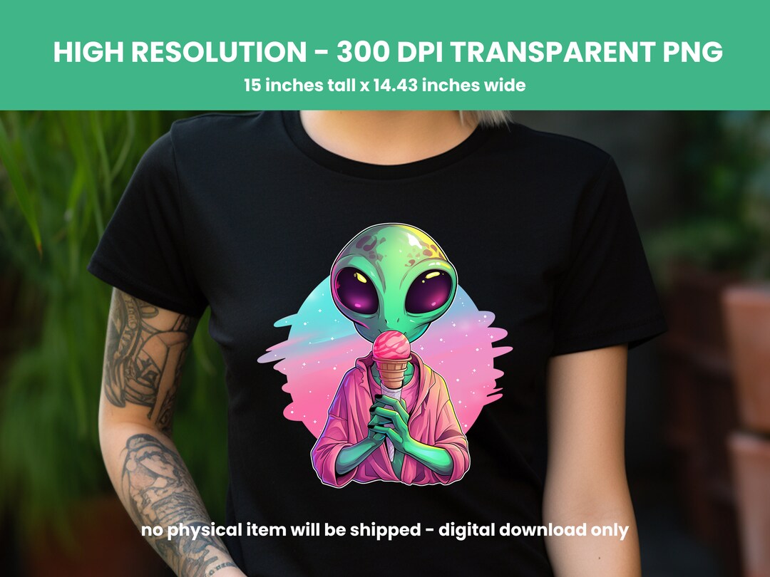 Cute Alien Eating Ice Cream Clipart, Cartoon Galaxy Alien PNG, Digital ...