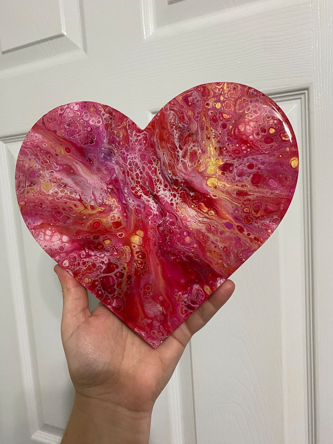 Red and Gold Metallic Heart || Acrylic Pour Heart || Fluid Art Heart ...