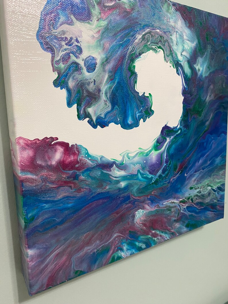 12X12 Shimmer Wave Acrylic Pour Painting Ocean Wave Fluid Art Abstract ...