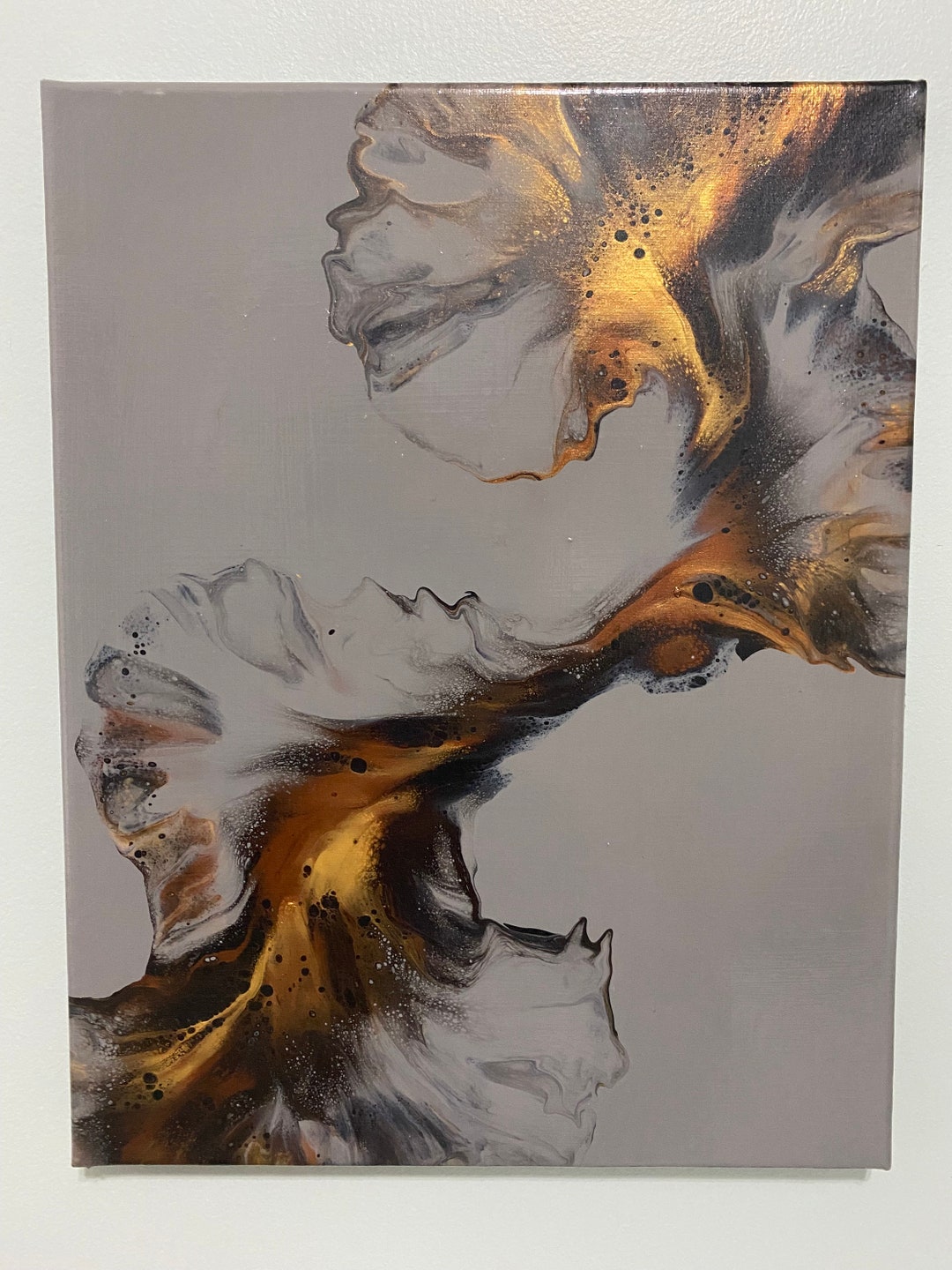 11X14 Acrylic Pour Painting || Fluid Art || Abstract Art || Gray, Black ...