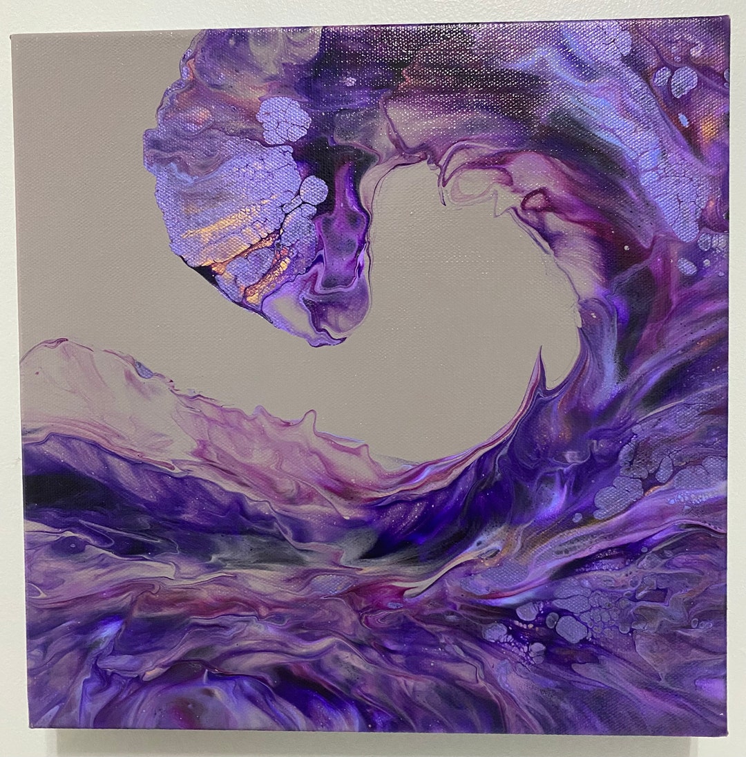 12X12 Purple Wave Acrylic Pour Painting || Fluid Art || Ocean Art ...