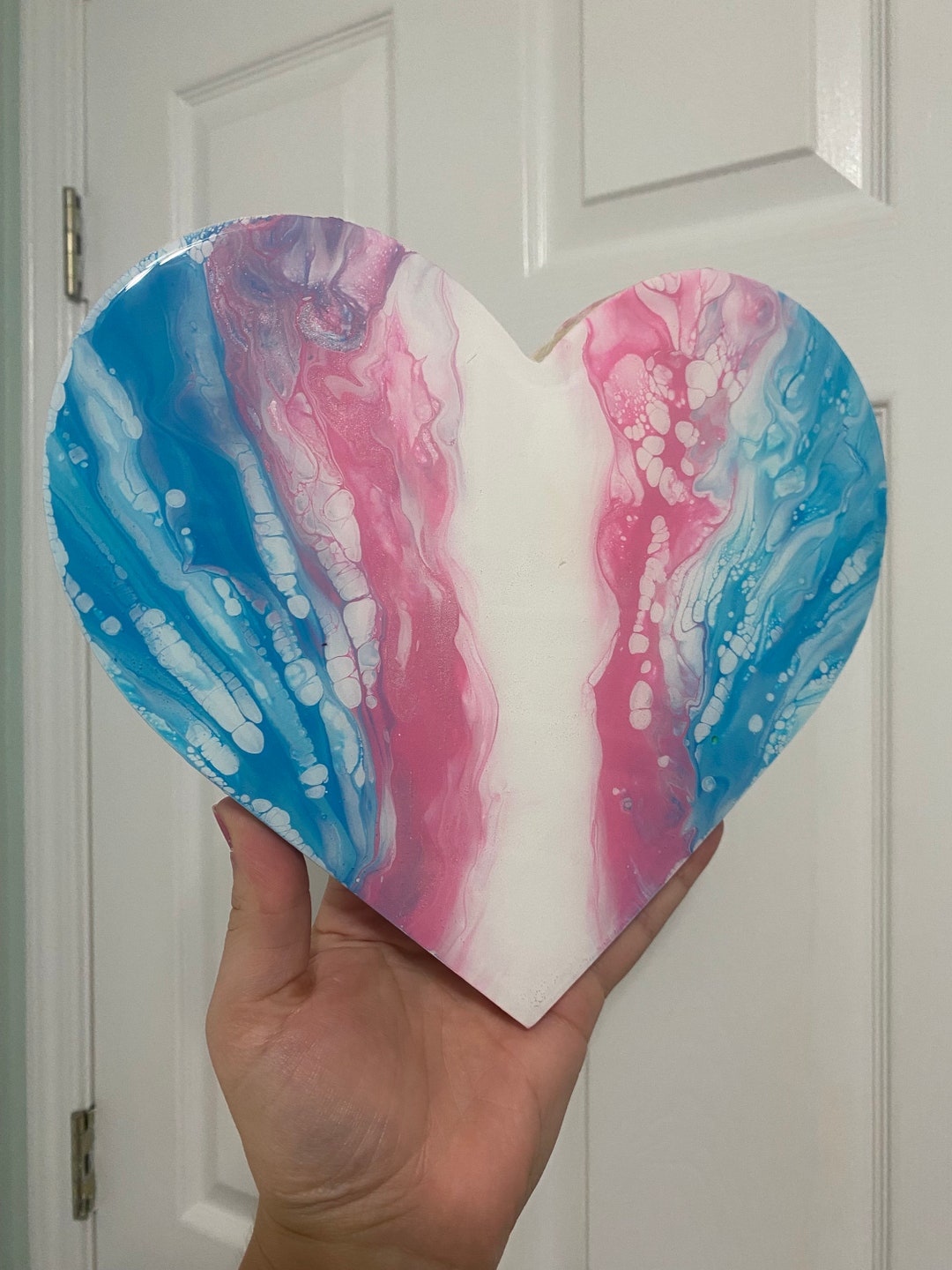 Trans Pride Heart 9 Wooden Heart With Resin Coat Trans Heart LGBTQ ...