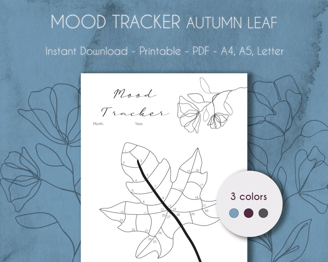 Mood Tracker Autumn Leaf PRINTABLE Line Art Flower | Mood Chart | A4 ...