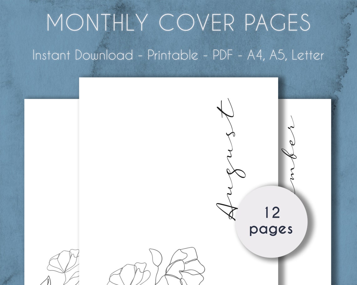 Monthly Cover Pages PRINTABLE Line Art Flower Bullet Journal - Etsy