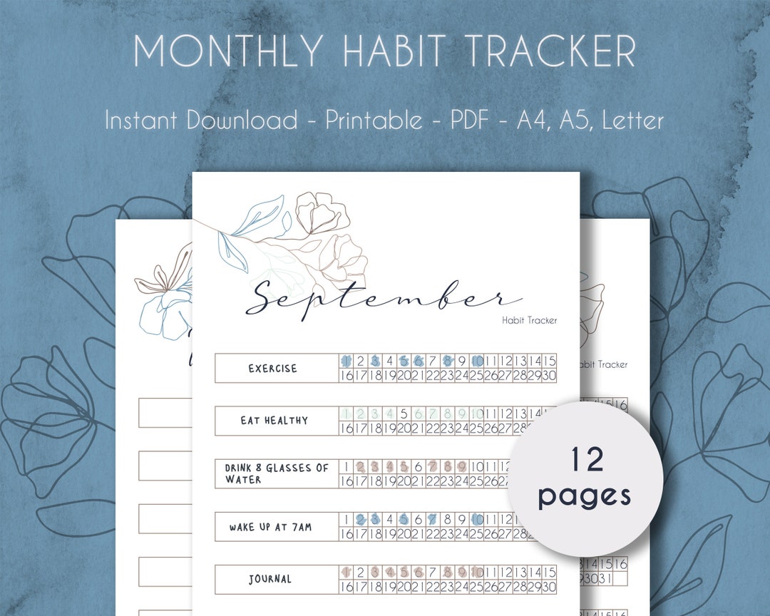 Monthly Habit Tracker PRINTABLE Line Art Flowers | Routine Tracker | A5 ...