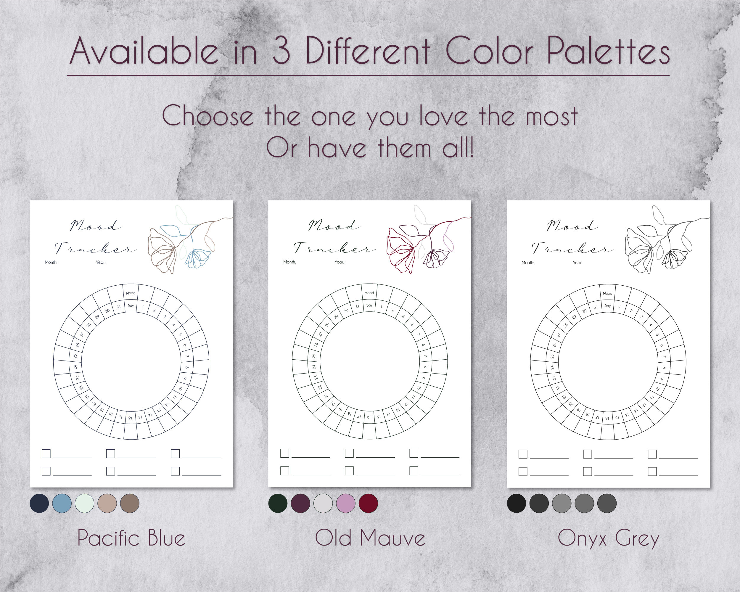 Circular Mood Tracker PRINTABLE Line Art Flower Mental Health Chart A4 ...