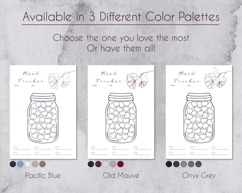Mood Tracker Jar of Hearts PRINTABLE Line Art Flower Mood Chart A4, A5 ...
