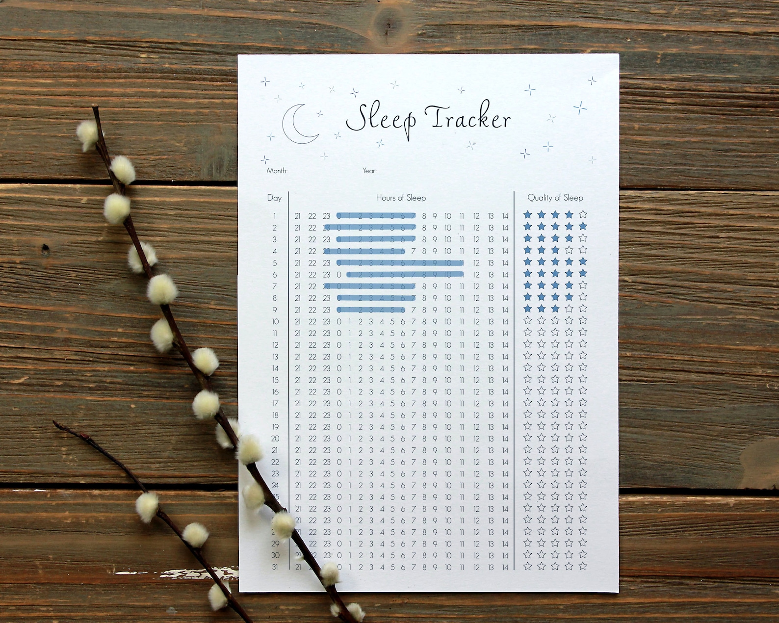 Sleep Tracker PRINTABLE Moon and Stars Sleep Journal Monthly Sleep ...