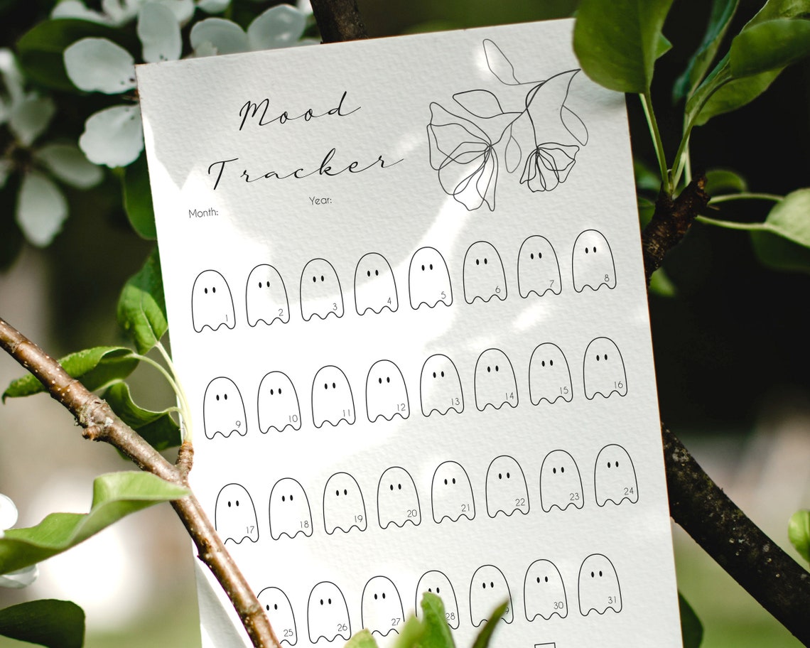 Mood Tracker Ghosts PRINTABLE Line Art Flower Mood Chart A4, A5 ...