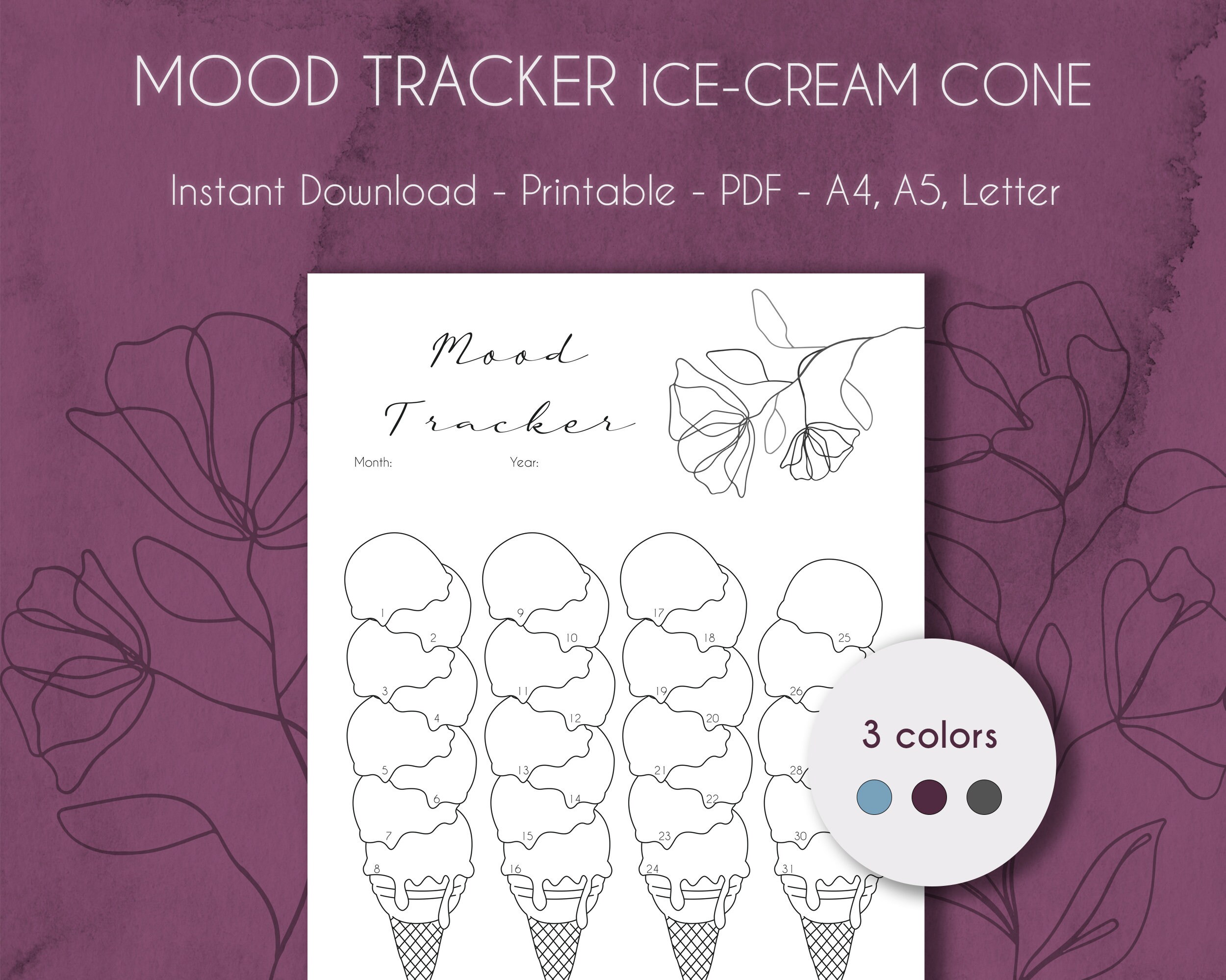 Ice Cream Cone Mood Tracker | Printable Tracker | Instant Download ...