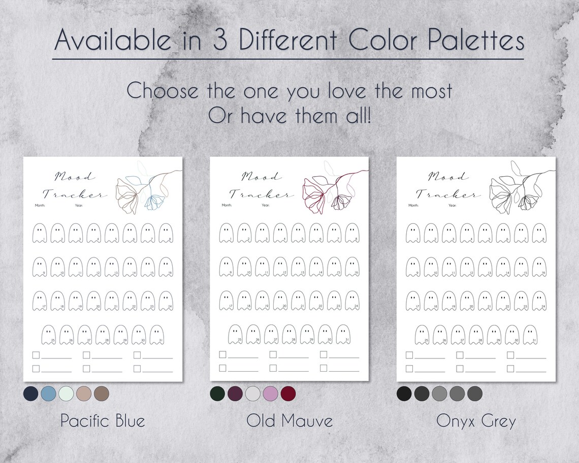 Mood Tracker Ghosts PRINTABLE Line Art Flower Mood Chart A4, A5 ...