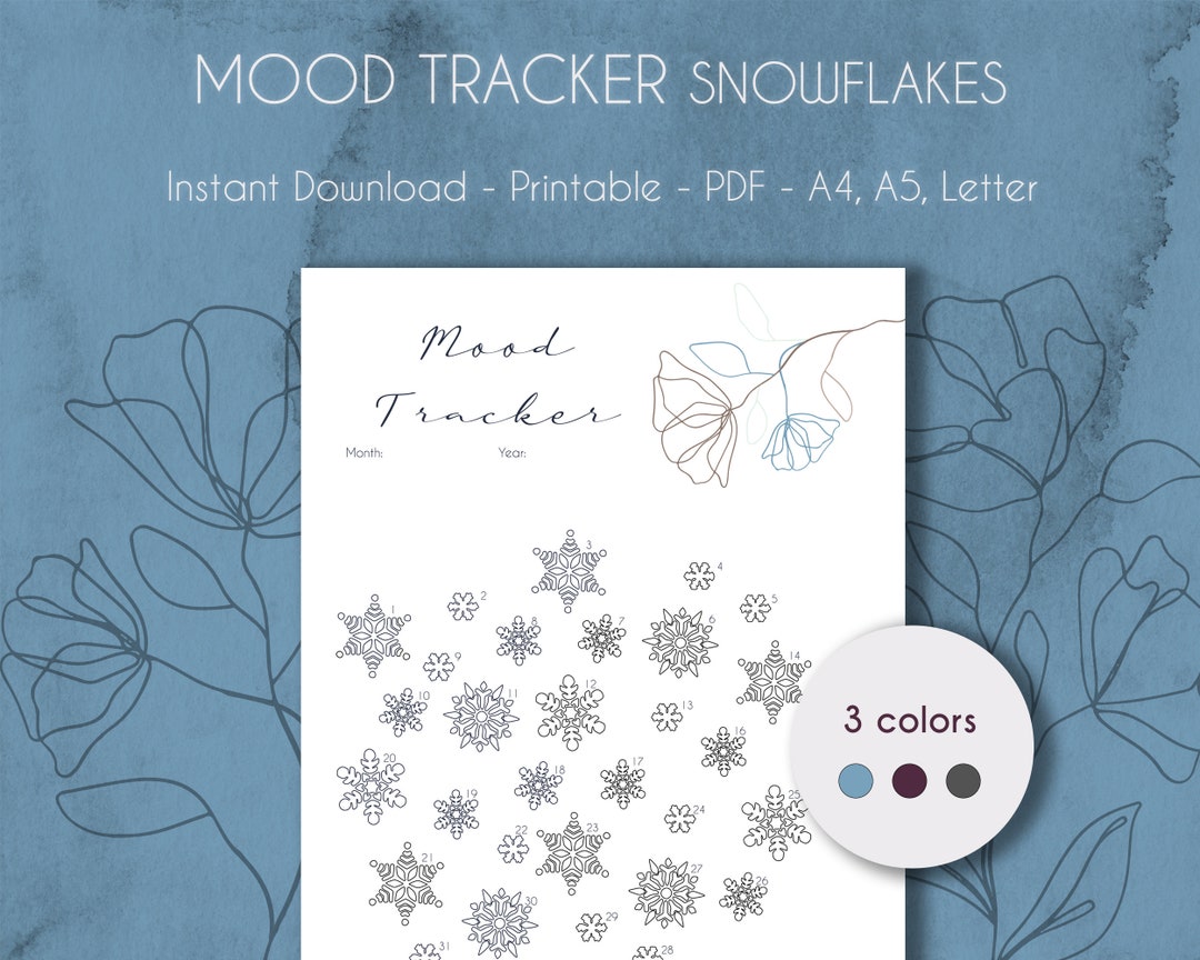 Mood Tracker Snowflakes PRINTABLE Line Art Flower Mood Chart A4, A5 ...