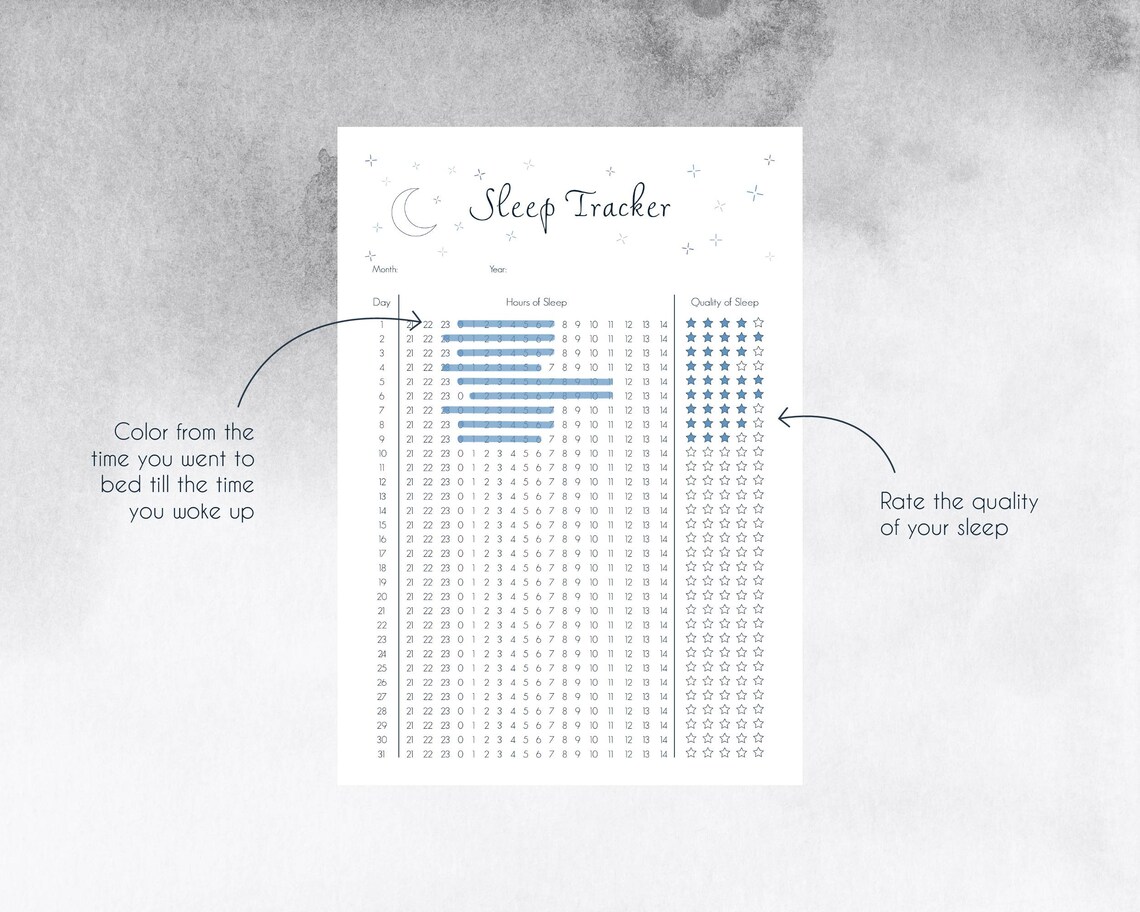 Sleep Tracker PRINTABLE Moon and Stars Sleep Journal - Etsy