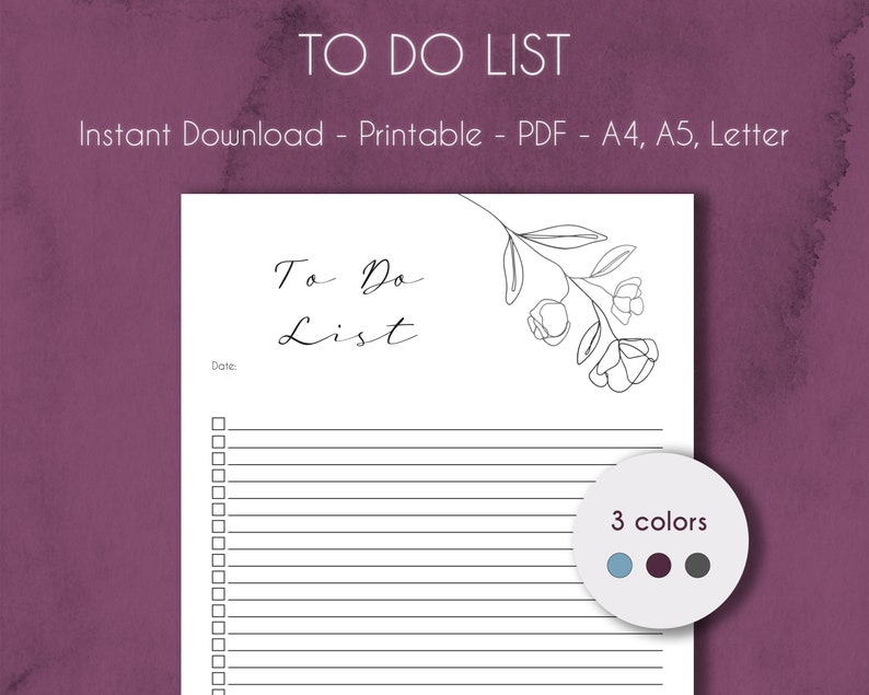 To Do List PRINTABLE | Task Tracker | A4, A5 & Letter | PDF | Instant ...