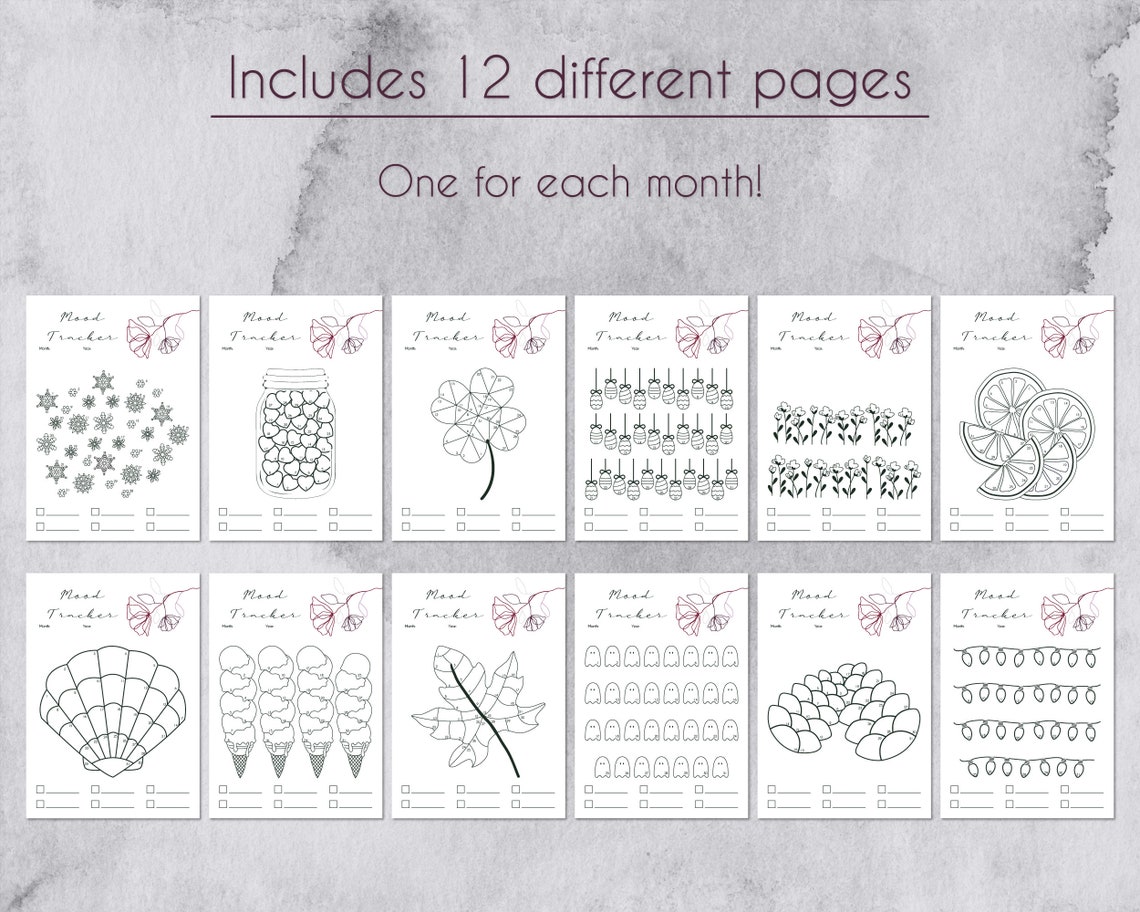 Mood Tracker Bundle PRINTABLE Line Art Flower 12 Mood Charts - Etsy