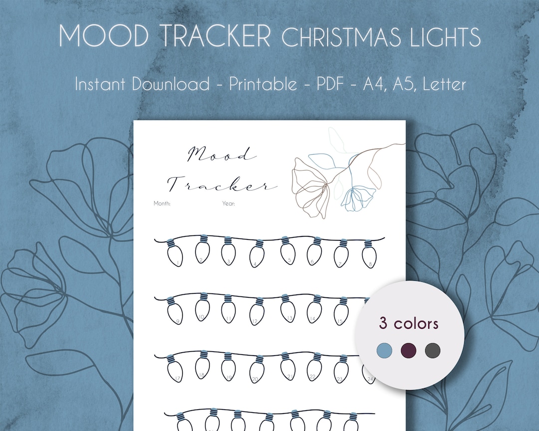 Mood Tracker Christmas Lights PRINTABLE Line Art Flower | Mood Chart ...