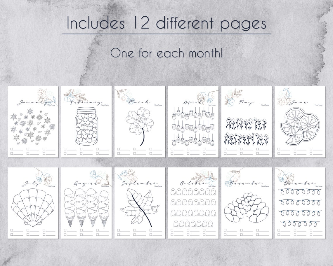 Monthly Mood Tracker PRINTABLE Line Art Flower Mood Tracker - Etsy