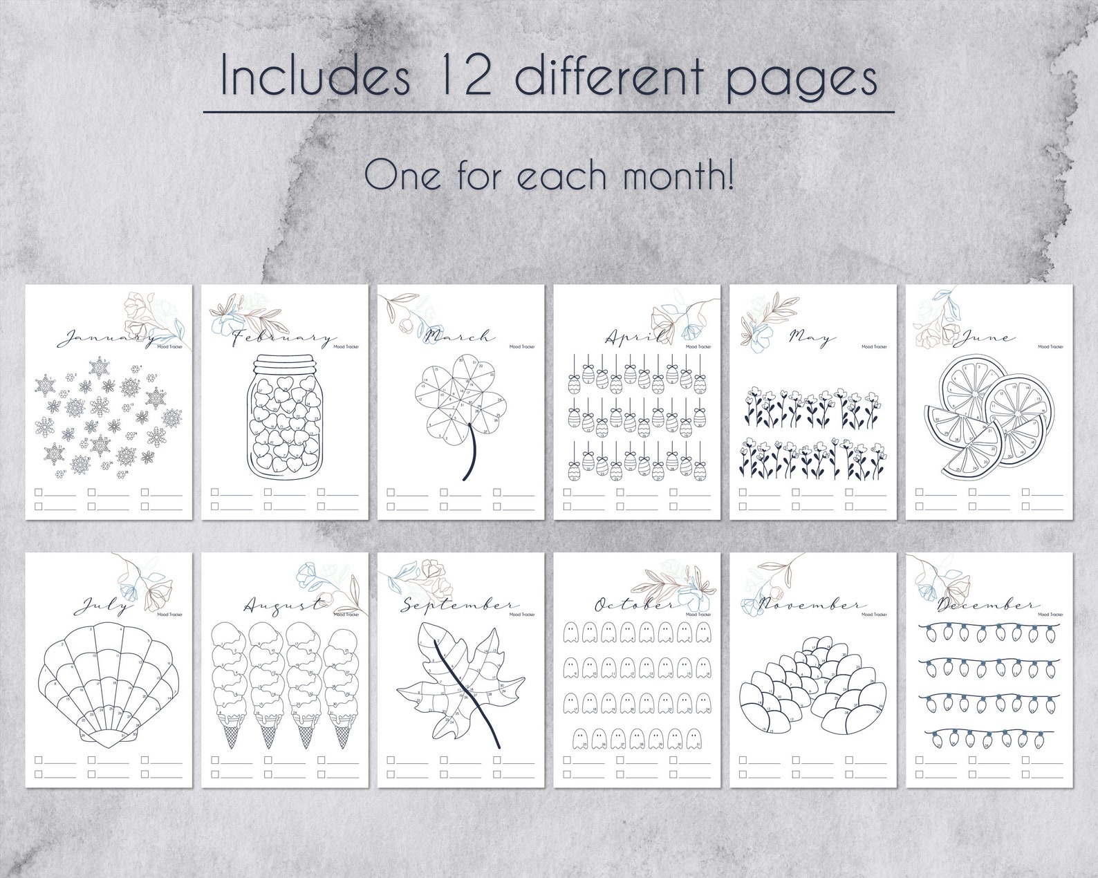 Monthly Mood Tracker PRINTABLE Line Art Flower Mood Tracker - Etsy