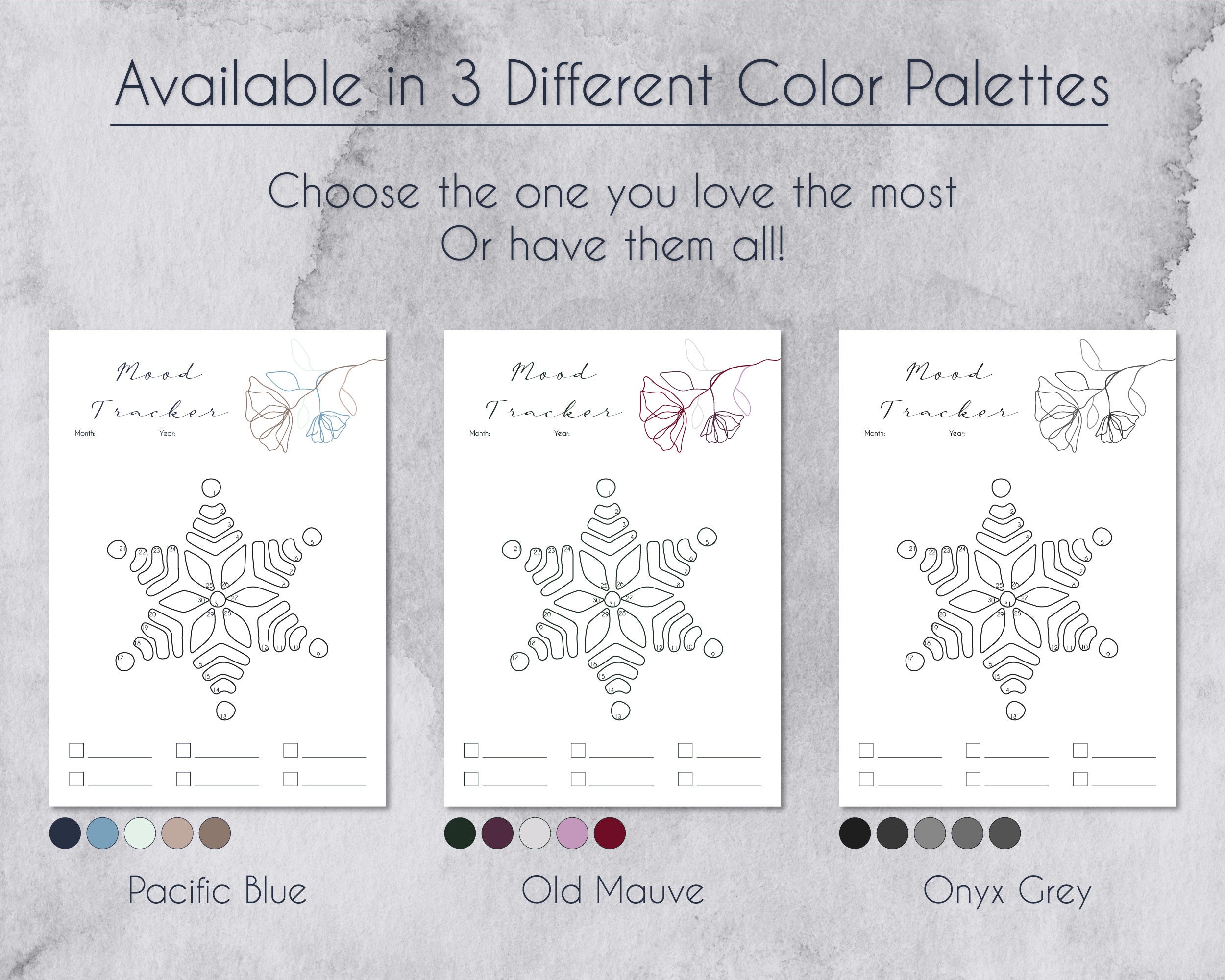 Mood Tracker Snowflake PRINTABLE Line Art Flower Mood Chart A4, A5 ...