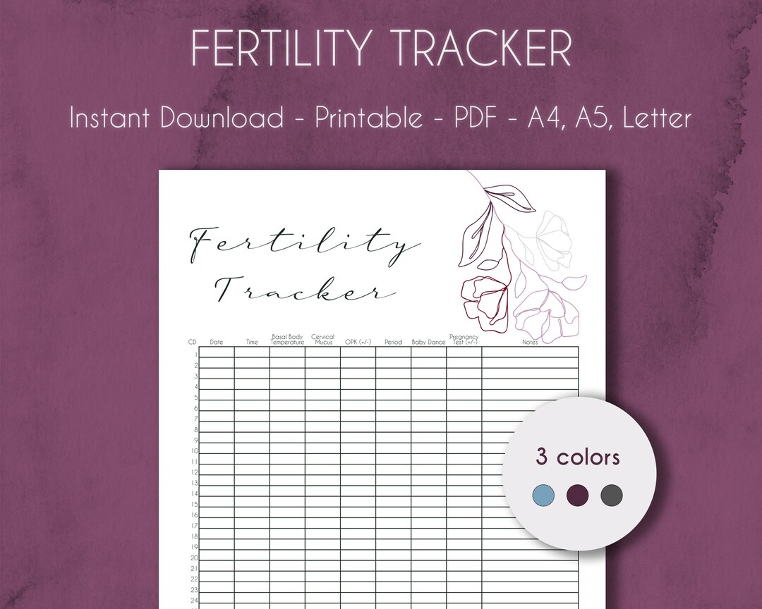 Fertility Tracker PRINTABLE Line Art Flower | TTC Tracker | A4, A5 ...