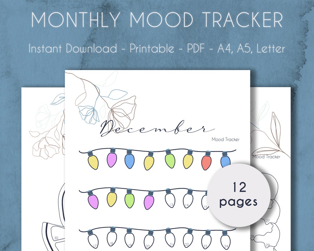 Monthly Mood Tracker PRINTABLE Line Art Flower| Mood Tracker Bundle ...