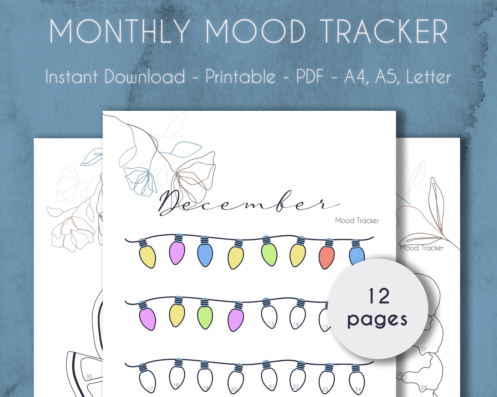 Monthly Mood Tracker PRINTABLE Line Art Flower Mood Tracker - Etsy