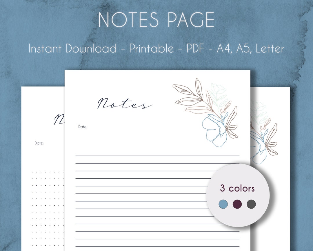 Notes Pages PRINTABLE | Lined, Dotted and Blank Paper | A4, A5 & Letter ...