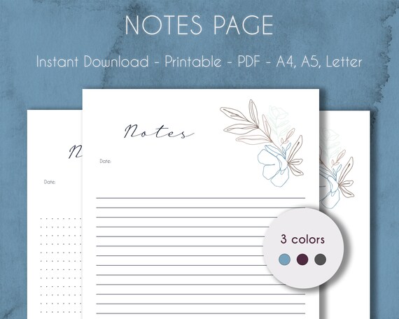Notes Pages PRINTABLE Line Art Flower Lined Dotted and Blank | Etsy